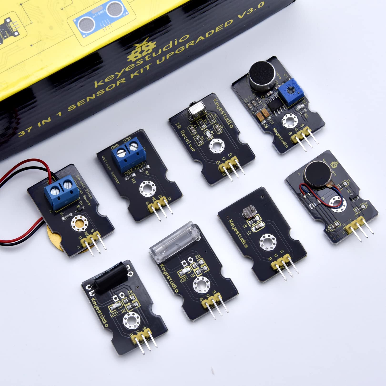 KEYESTUDIO 37 in 1 Sensor Kit 37 Sensors Modules Starter Kit for Arduino Mega R3 2560 Raspberry Pi Programming, Electronics Components STEM Education Set for Teens Adults + Tutorial