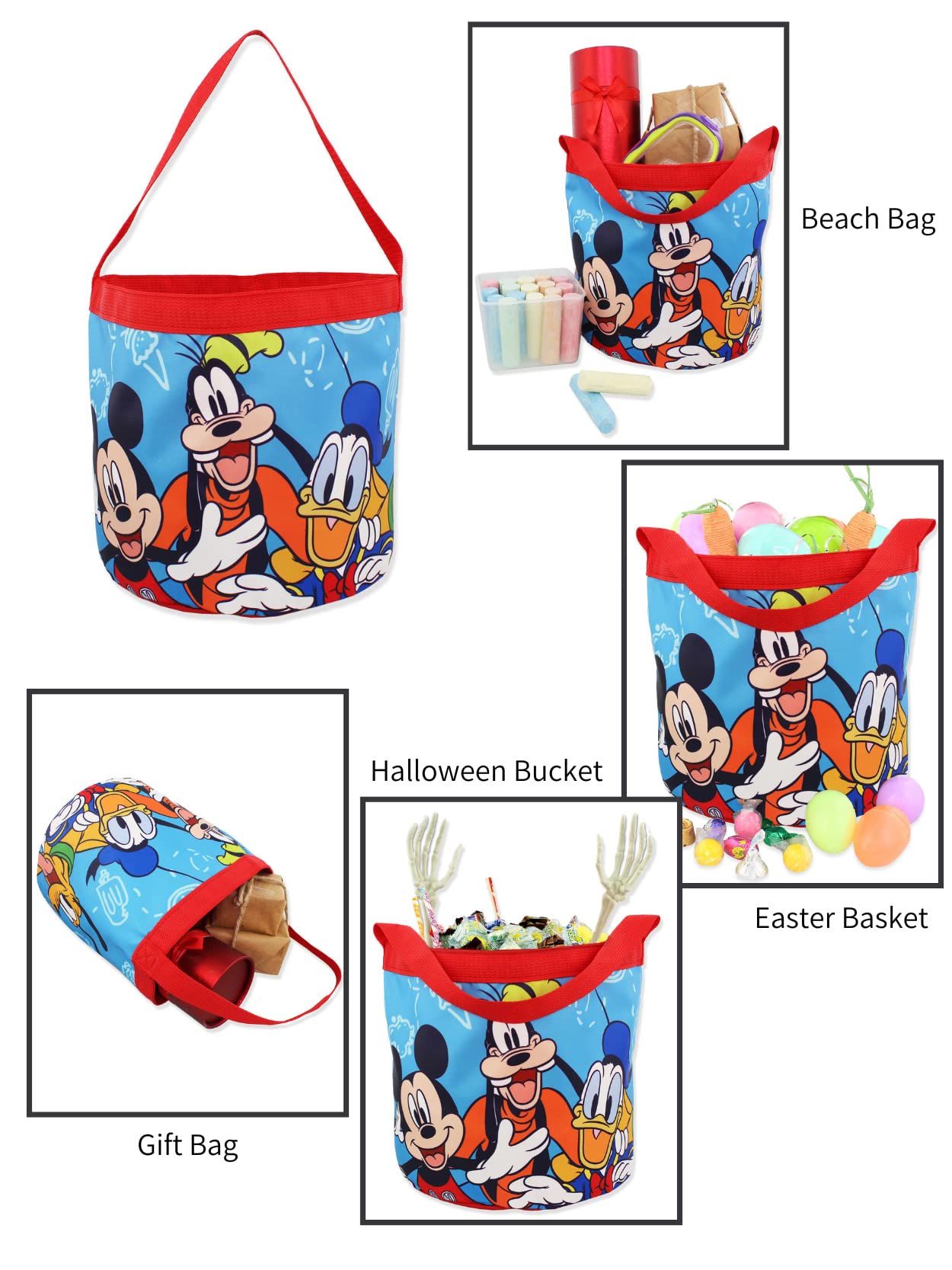 Mickey and Friends Collapsible Nylon Basket Bucket Tote Bag (One Size, Blue)