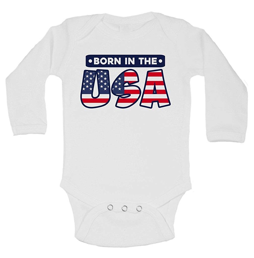 Little Royaltee Shirts Kids American Flag Bodysuit Born in The USA 9-12 Months, White