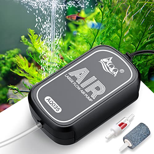 AQQA Aquarium Air Pump Ultra Quiet Fish Tank Air Pump with Air Tube Air Bubbler Stone Check Valve Accessories for Up to 110 Gallon Tank