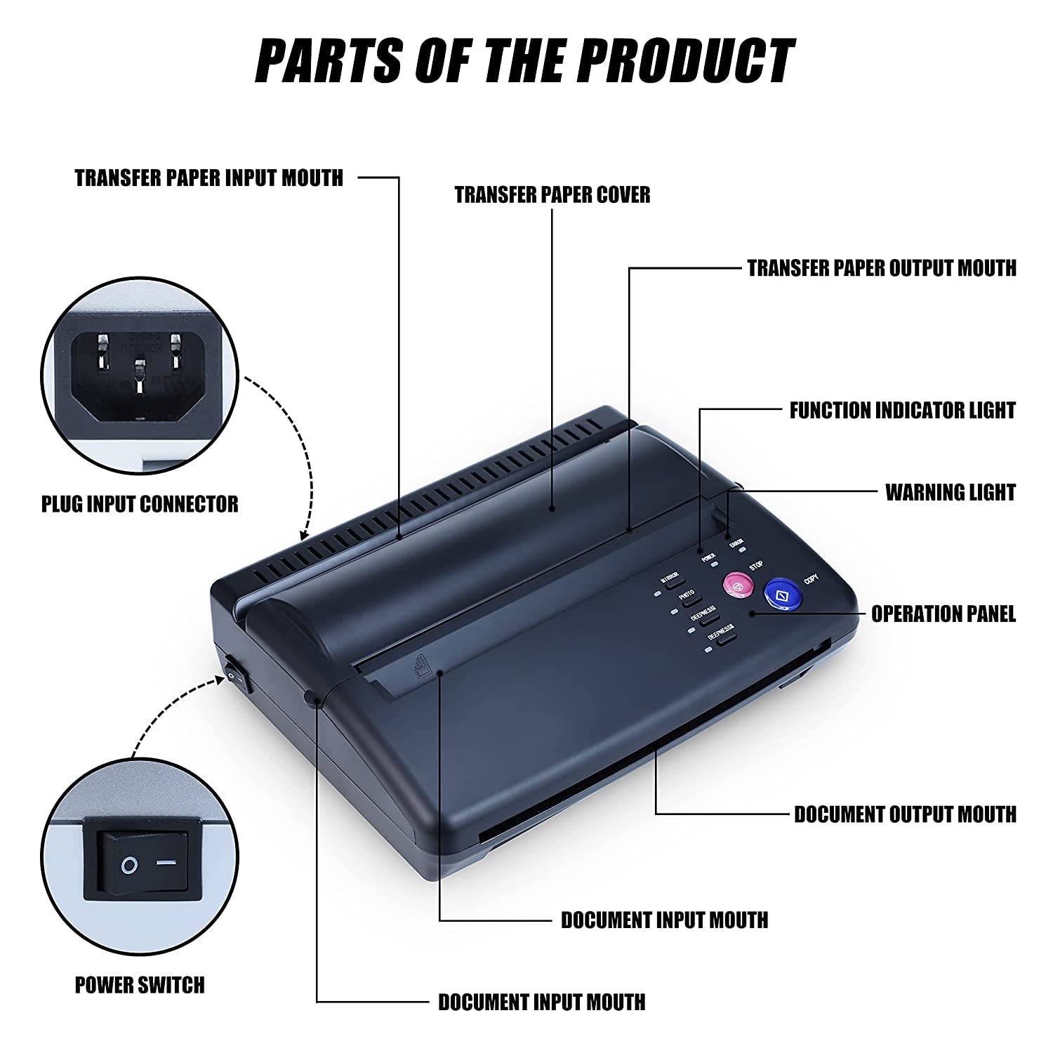 Atelics Tattoo Transfer Stencil Machine Thermal Copier Printer, with 20 Pcs Transfer Paper, Tattoo Stencil Printer Tattoo for Temporary and Permanent Tattoos, Black