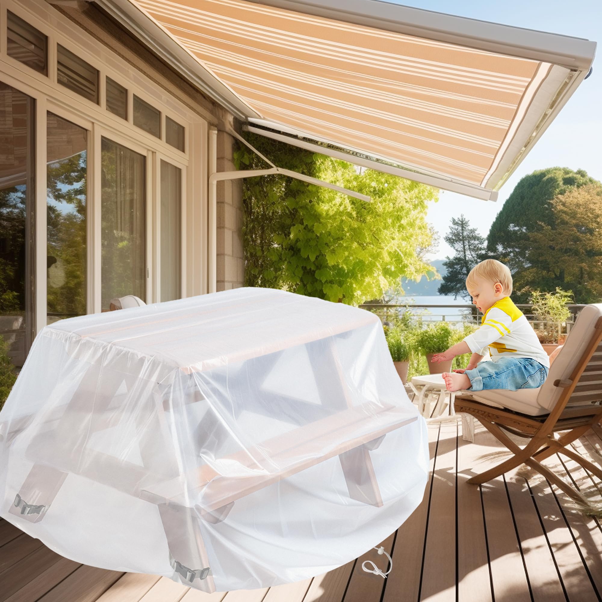 IndigoTempest9 Waterproof Picnic Table Cover for Outdoors,Plastic Cover,Frosted PVC Outdoors Furniture Covers for 6 ft Picnic Table Bench Set,75β L x 67β W x 30β H