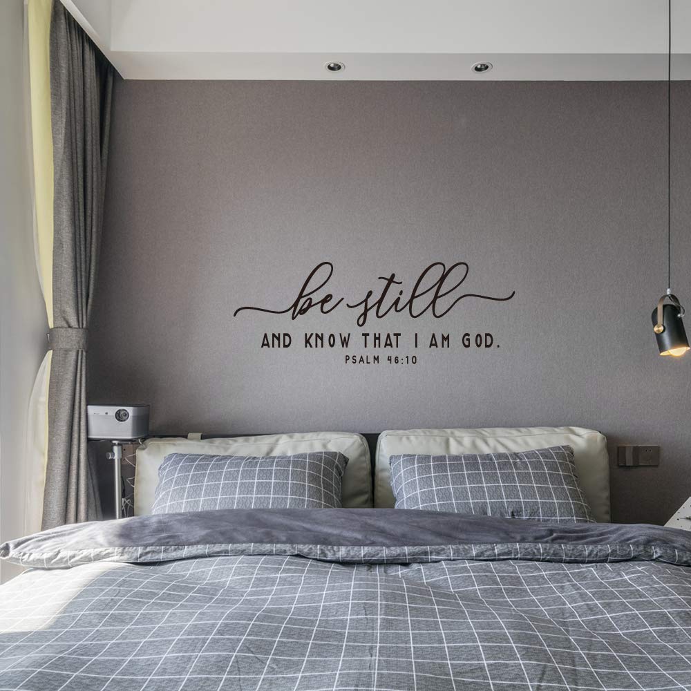 Be Still and Know That I AM GOD - Psalm 46:10 - Bible Verse Wall Decal Scripture Quotes Décor Religious Inspirational Words Art Handwriting Stickers Carved Pure Black Vinyl Separated Letters