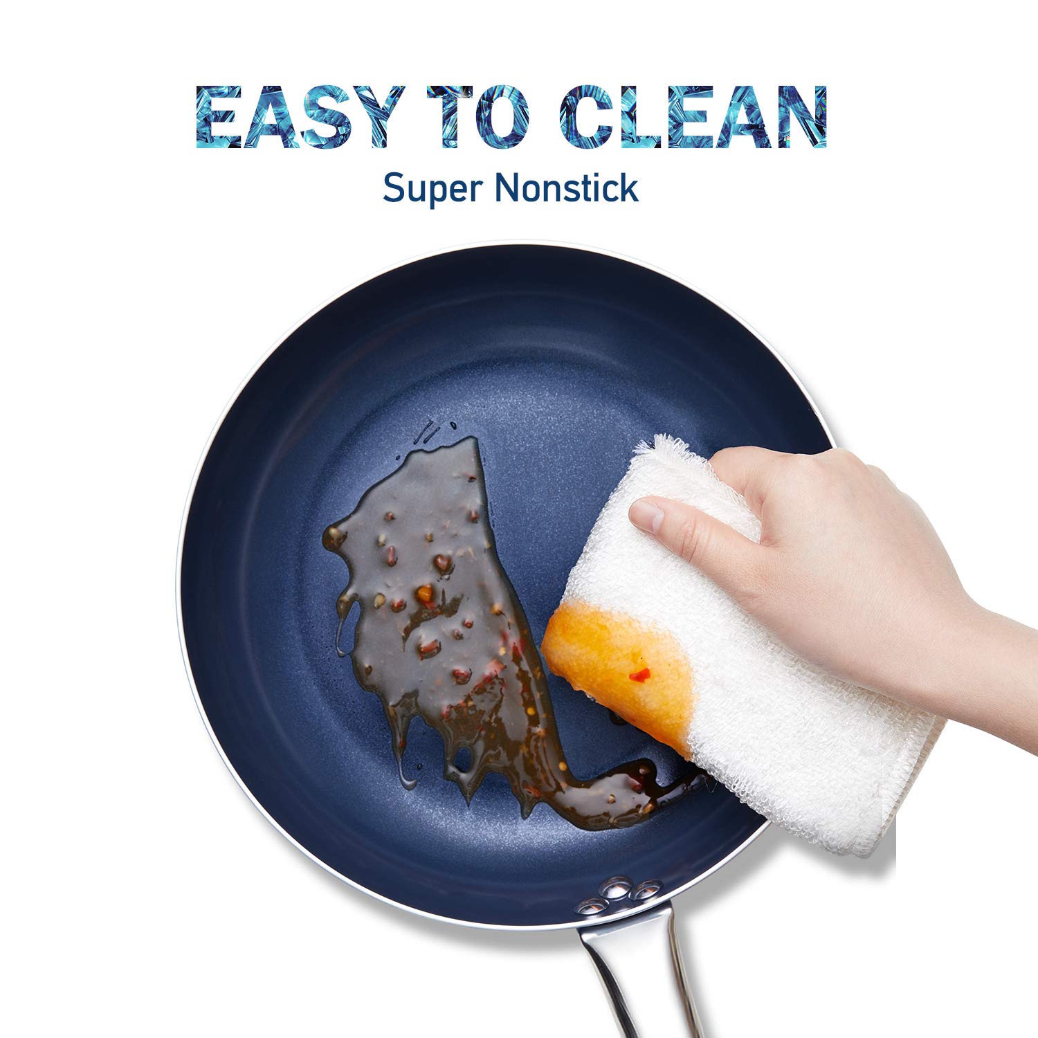8 Inch Frying Pan Nonstick with Lid, Nonstick Pan with Lid, Small Frying Pan with Lid, Non Stick Frying Pan with Diamond Coating, Ceramic Frying Pan Nonstick, Small Skillet Nonstick, Blue