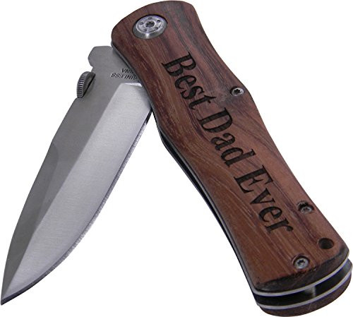 Best Dad Ever Folding Pocket Knife with Pocket Clip - (Wood Handle)