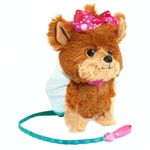 BowBow on The Go Go 11.75-inch Plush Stuffed Animal, Set Includes Leash, 3 Fabric Bows, Brush, and Tutu, Kids Toys for Ages 3 Up by Just Play