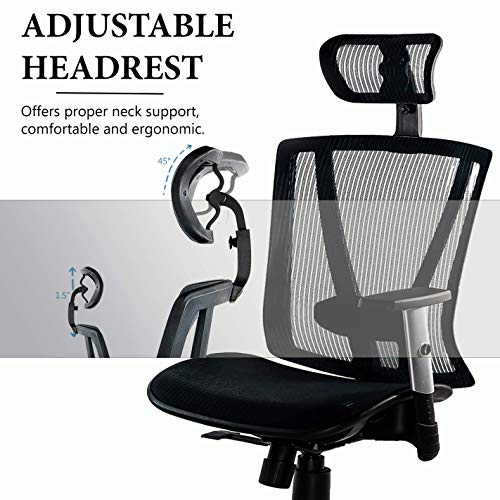 Ergomax MSH112BK Ergonomic Adjustable Home Office All Mesh Desk, Lumbar Support & Back Relief Breathable Chair, 53 inch Max Height, Black