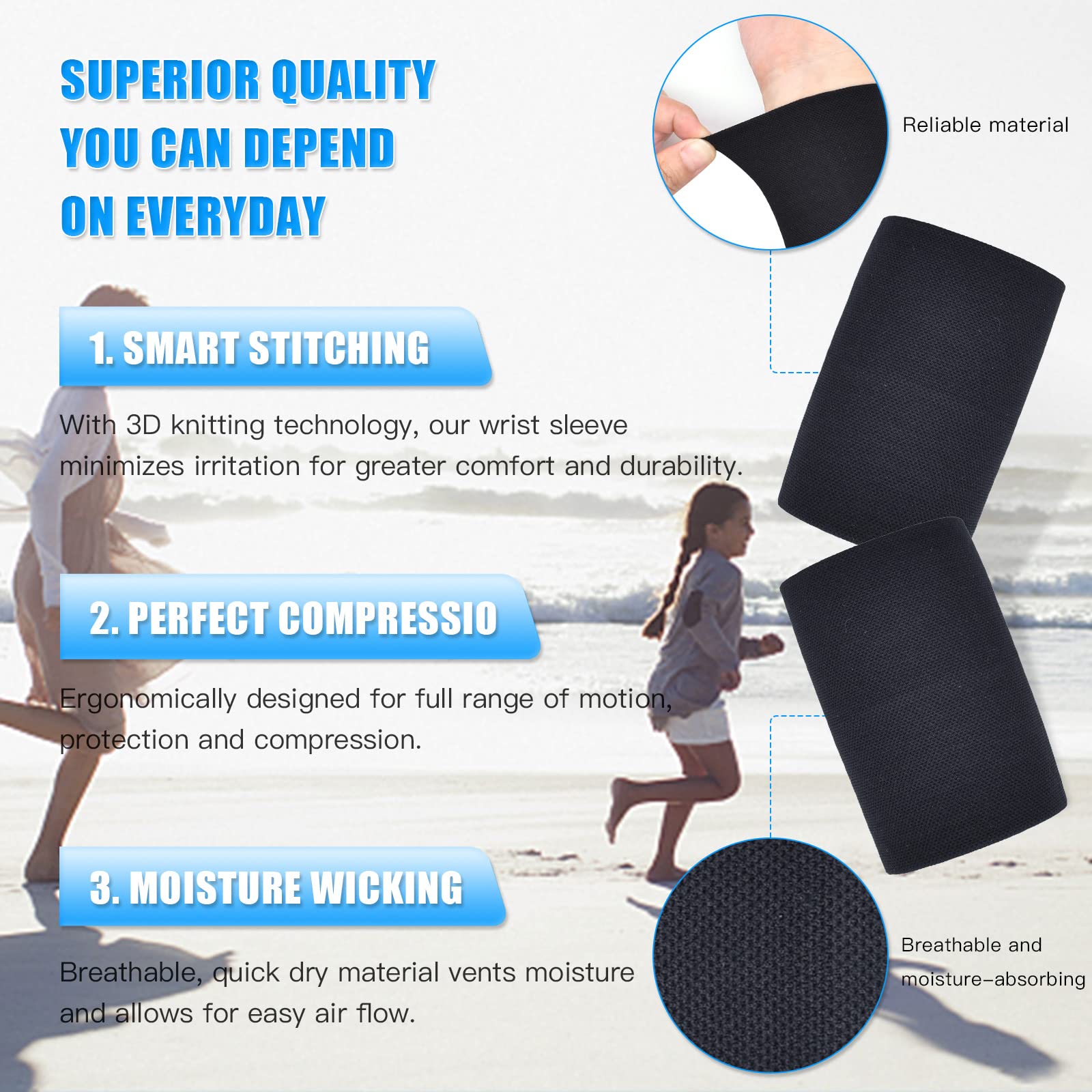 ATENTO 4 PCS Compression Wrist Sleeve | Compression Wrist Brace | Wrist Support Elastic Wristbands Sleeves | Improve and Recovery for Wrist Swelling, Soreness, Tendonitis, Carpal Tunnel and Sprained for Men and Women Sports (Medium, black)