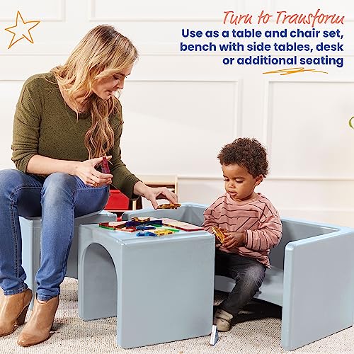 ECR4Kids Table and Chairs Tri-Me Multipurpose 3-Piece Set, Light Grey