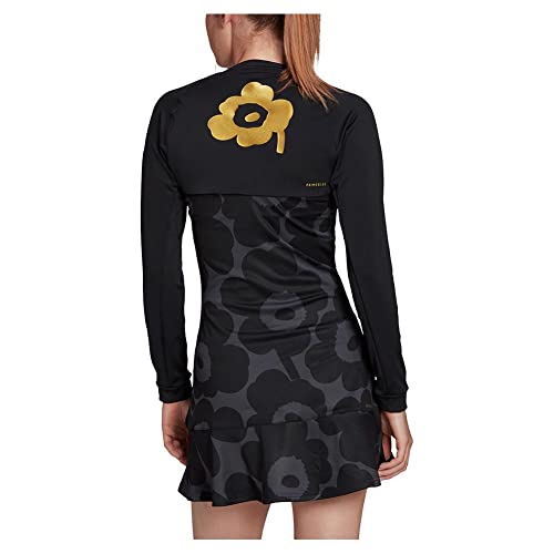 adidas Women's Primeblue Aeroready Marimekko Tennis Shrug, Black/Gold Metallic, X-Large