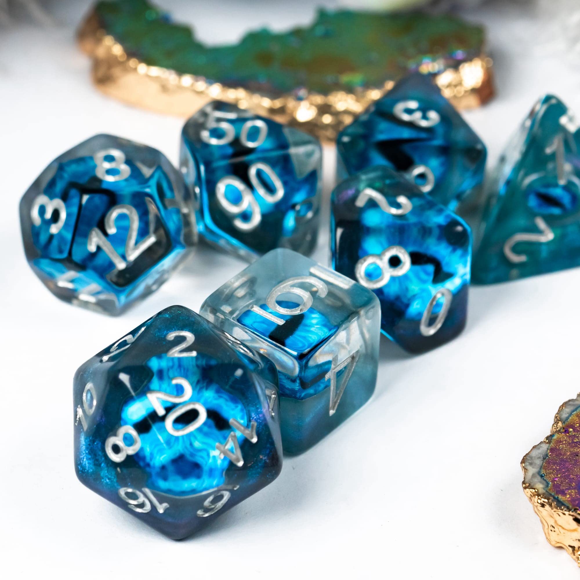 Cusdie 7Pcs/Set Polyhedral Dice Set Translucent Clouds DND Dice Set D&D Dice for Dungeons and Dragons RPG Game (Blue)