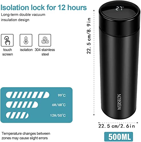 Water Bottle, Tea Infuser Bottle Thermoses Water Bottle, Travel Mug with Smart LCD Touch Screen, Keep Hot Or Cold, Car Portable Travel Tea Coffee Vacuum Thermoses Cup, Anti-collision, Leak-proof, 18oz