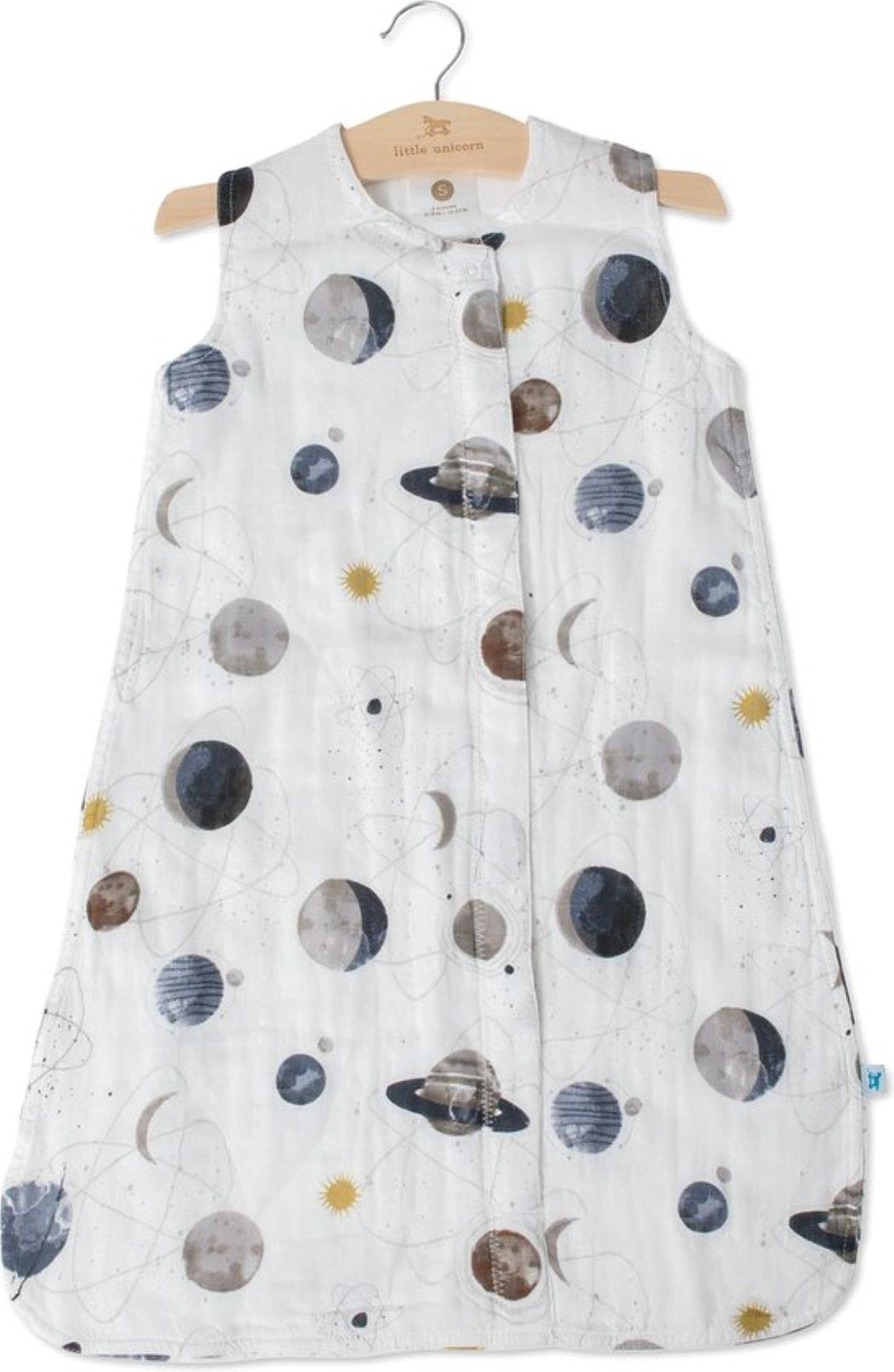 Little Unicorn – Planetary Cotton Muslin Sleep Bag | 100% Cotton | Super Soft and Lightweight | Baby | Size Large: 12-18 Months | Machine Washable | 1.1 TOG