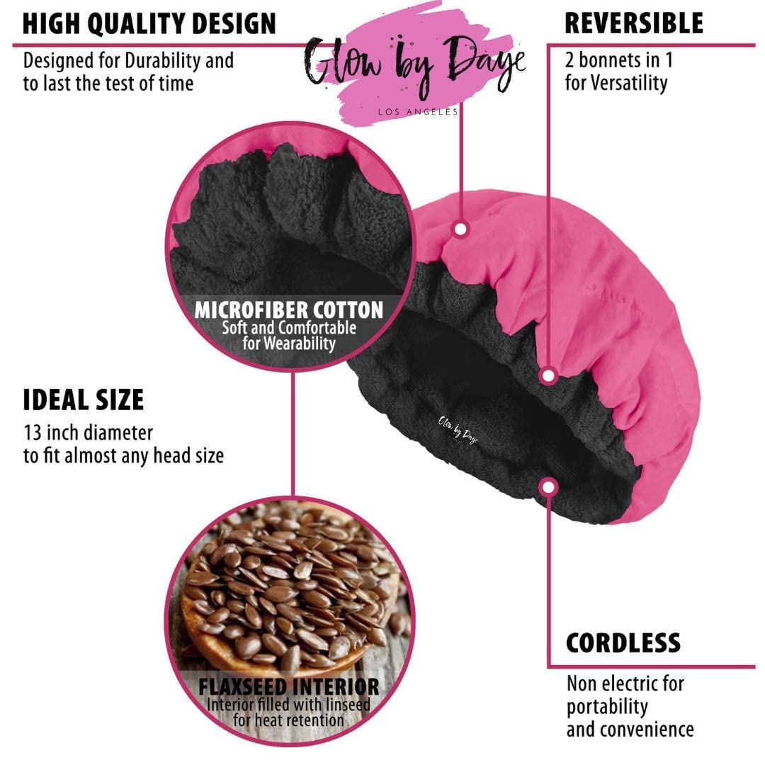 Glow by Daye Cordless Deep Conditioning Thermal Heat Cap, Microwavable Heat Therapy for Hair, Portable, Reversible Pink Punch