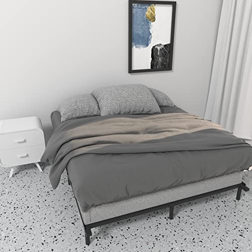 ANBLIZE Queen Size Bed Frame 7 Inch Heavy Duty Meta Bedframe for Box Spring and Mattress Set 9-Leg Weight Support 3000LBS Tool-Free Easy Assembly,Black
