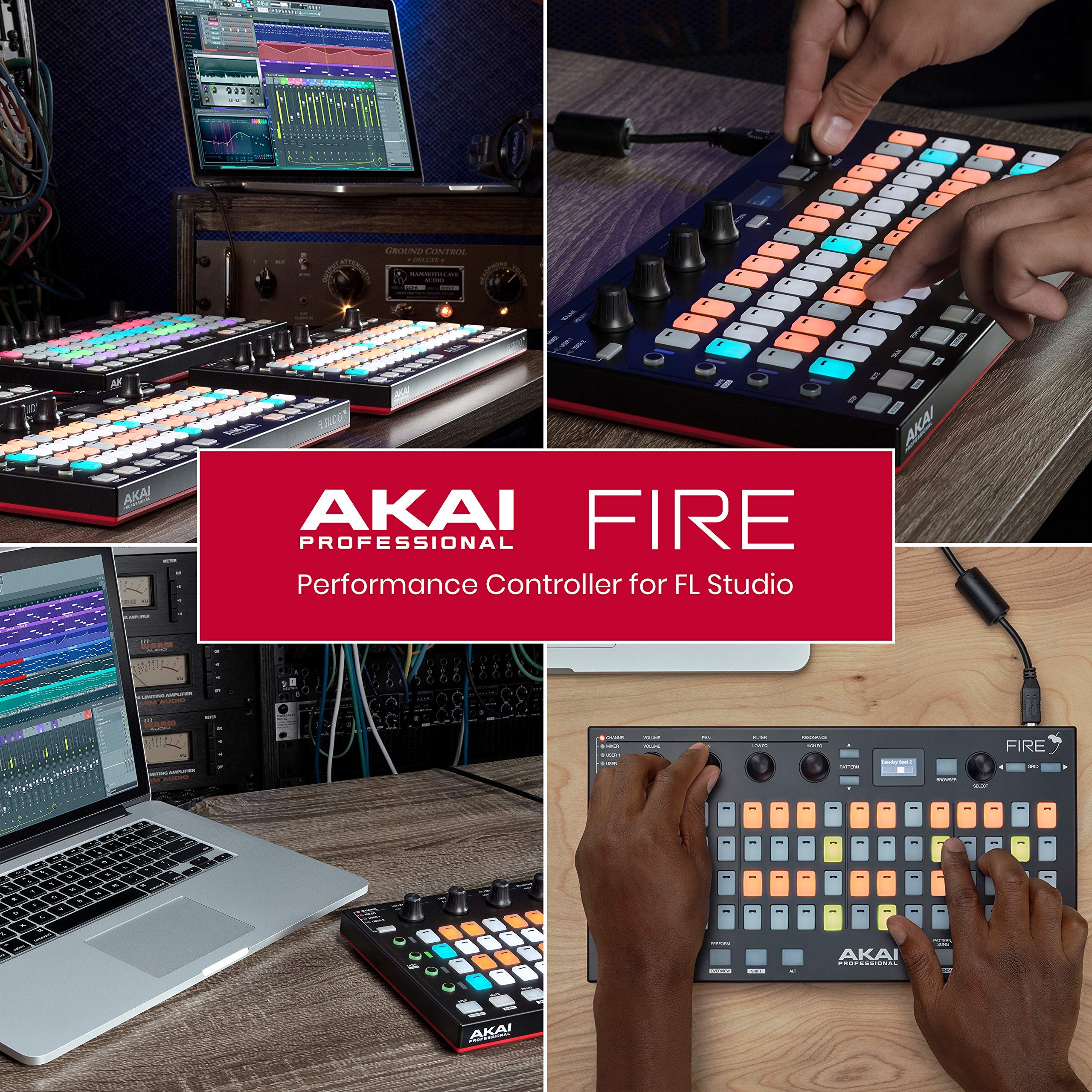 AKAI Professional Fire (Software Bundle) - USB MIDI Controller for FL Studio with RGB Clip / Drum Pad Matrix and FL Studio Fruity Edition Software (Renewed)