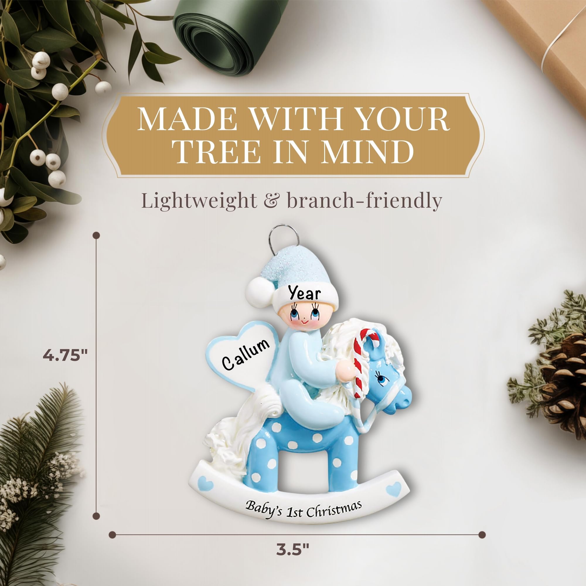 Personalized Baby Ornament 2024 – Fast & Free 24h Customization – Baby First Christmas Ornament for Tree – Custom Gift Wrapped Blue Baby 1st Christmas Rocking Horse Keepsake for Newborns