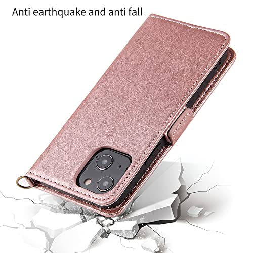FEPULI iPhone 13 Wallet Flip Case, iPhone 13 Case 6.1 inch with [Shockproof TPU Interior Case] Credit Card Holder, PU Flip Folio Book Full Body Protection iPhone Case Wallet for iPhone 13 (Pink)