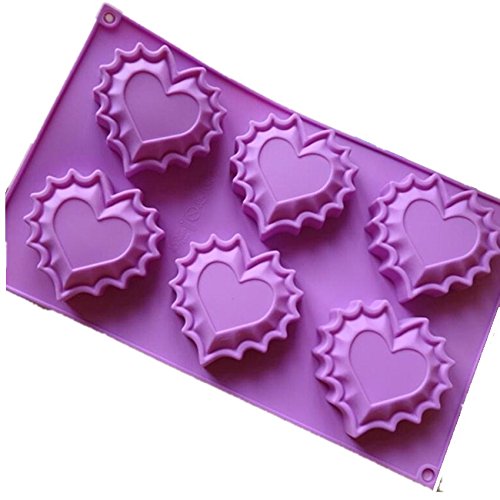 Allforhome 6 heart Silicone Cake Baking Molds Cake Pan Muffin Cups Handmade Soap Molds Biscuit Chocolate Ice Cream Soap DIY Mould Candy Making Mold