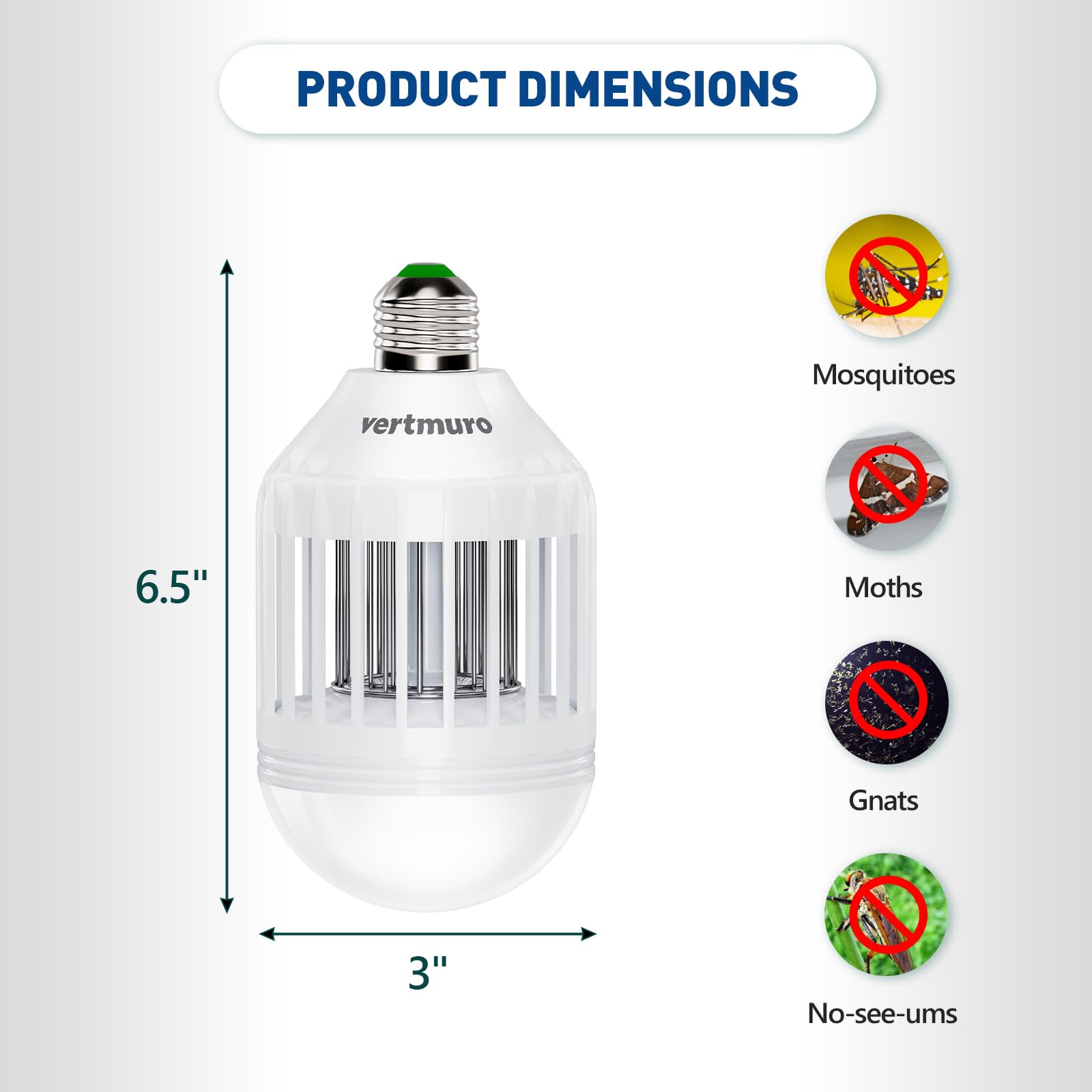 vertmuro Bug Zapper Light Bulb, 2-in-1 Indoor Electric Mosquito Killer Lamp with UV LED Light, Fly Insects Trap for Home Entryway Balcony Patio(1 Pack)