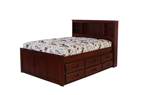 Discovery World Furniture Bookcase Captains Bed with 6 Drawers, Full, Merlot