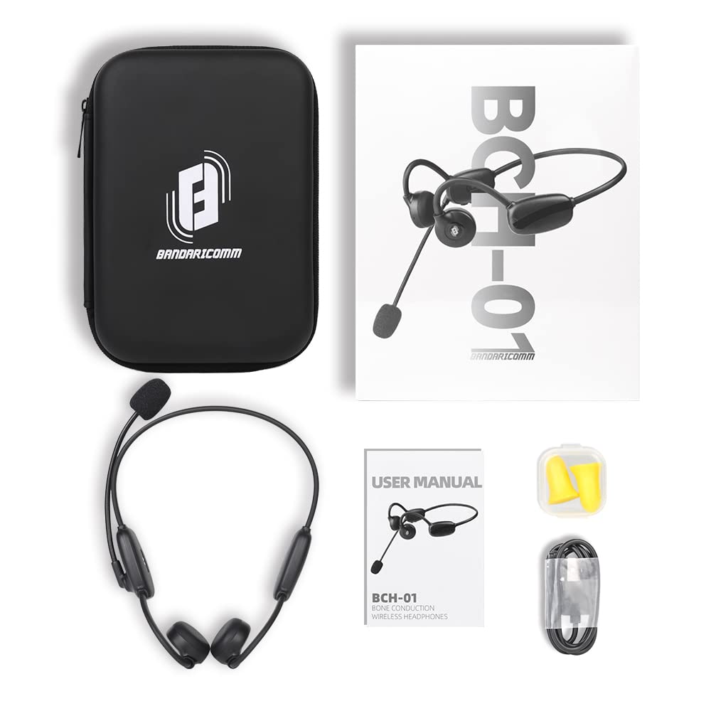 BANDARICOMM Bone Conduction Headphones with Mic, Bluetooth 5.3 Wireless Headsets with Noise-Canceling Microphone Boom, IPX6 Waterproof Stereo Headsets for Office Home Business Outdoors use