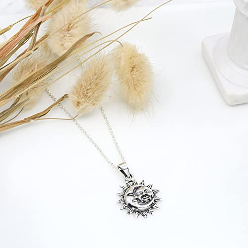 AeraVida Couple Love Celestial Sun And Moon 925 Sterling Silver Necklace