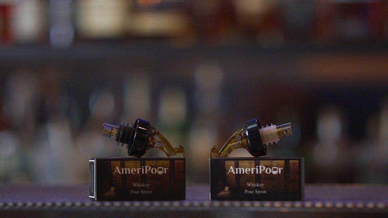 AmeriPour - Whiskey Pourer for Liquor Bottles – With Flap - Made 100% In USA. Great Whiskey Gift For The Home Bar! (1, Amber - Standard Cork)