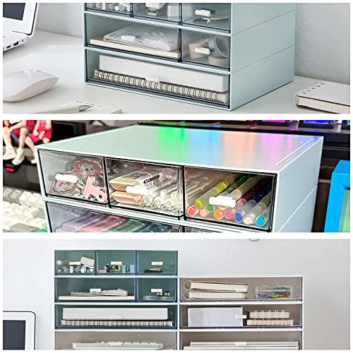 RHBLME Desk Organizer with 6 Drawers, Makeup Organizer, Plastic Makeup Storage, Cosmetic Storage Organizer, Detachable Desk Storage Box, Bathroom Organization Boxes, Desktop Storage Box, Blue