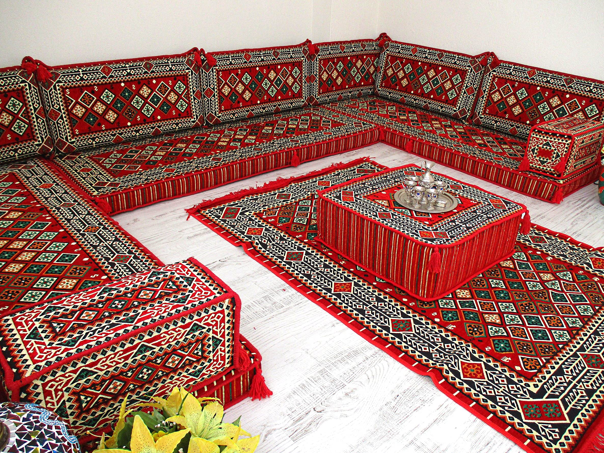 Arabic U Shaped Floor Sofa, Arabic Floor Seating, Arabic Majlis Sofa, Arabic Couches, Arabic Living Room Furniture