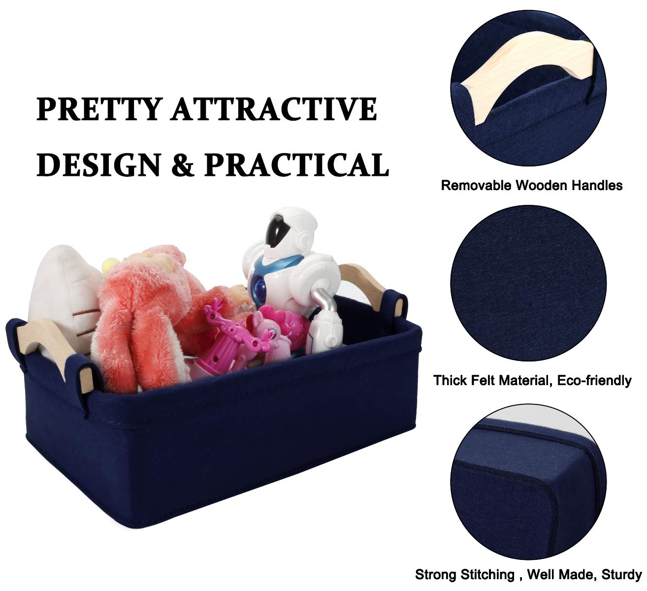 Basket Small Storage Baskets Little Basket Felt Soft Fabric Basket Storage Bins for Books Magazines Newspapers Shelves Storage Basket Collapsible Storage Basket Navy Blue Basket Storage Containers