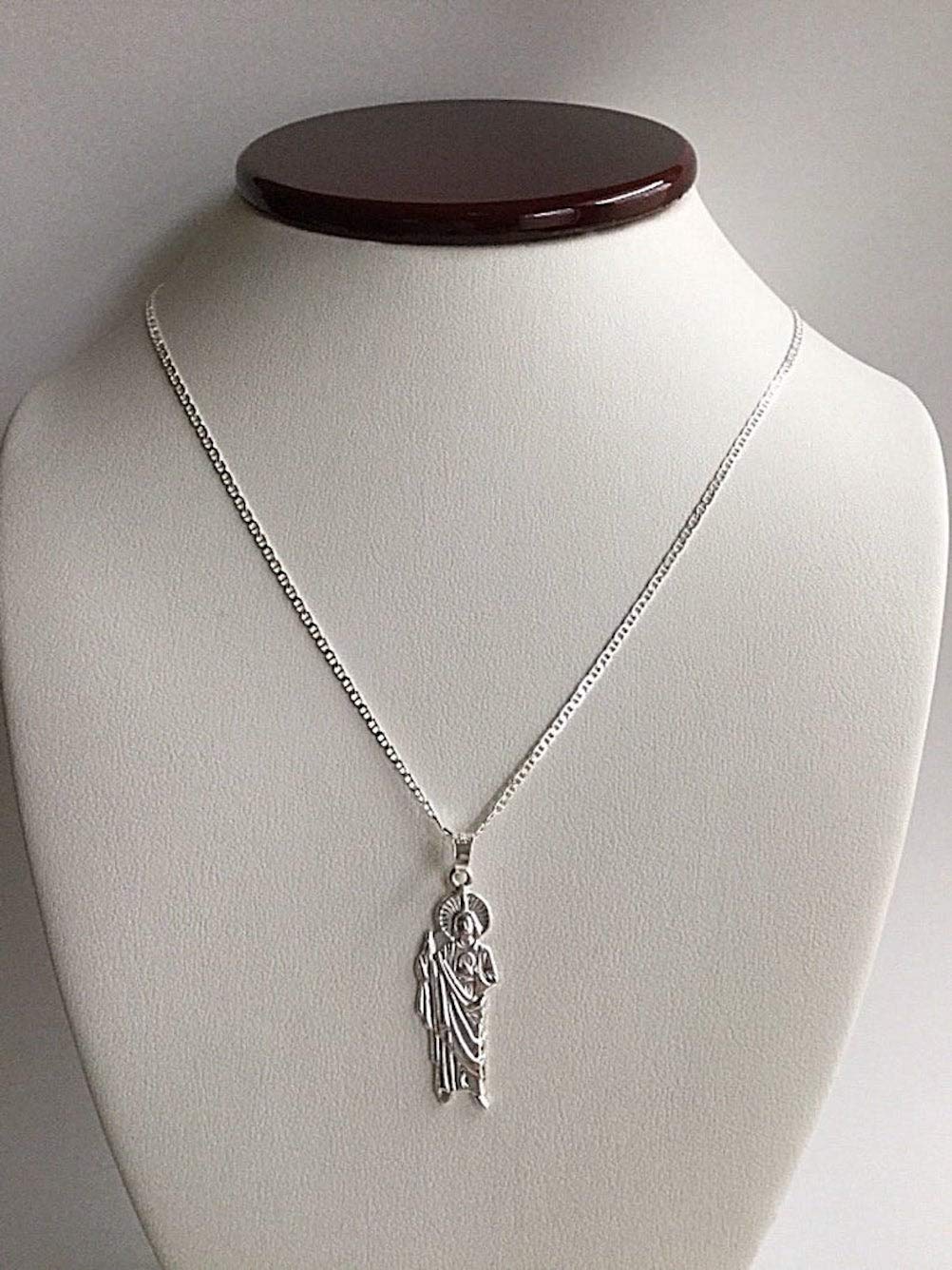 925 STERLING SILVER SAINT JUDE NECKLACE 20β LONG/925 PLATA CADENA DE SAN JUDAS 20" LARGO -35X12mm-SN6