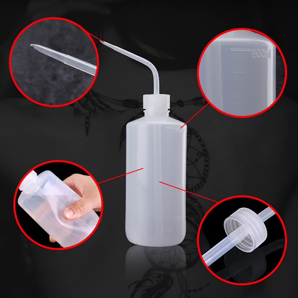 Beoncall Tattoo Wash Bottle, 2Pcs 500ml Safety Tattoo Wash Bottle Watering Tools,Economy Plastic Squeeze Bottle for Tattoo Supplies(500ml / 16oz)