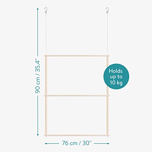 Navaris Baby Hanging Clothes Rack - Beaded Clothing Organizer for Nursery, Kids Room, Bedroom - Wood Bead 30" Hanger Rail with Ceiling Mount Hooks