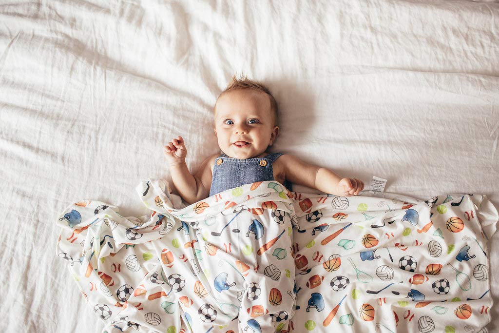 Large Premium Knit Baby Swaddle Receiving Blanket "Varsity" by Copper Pearl