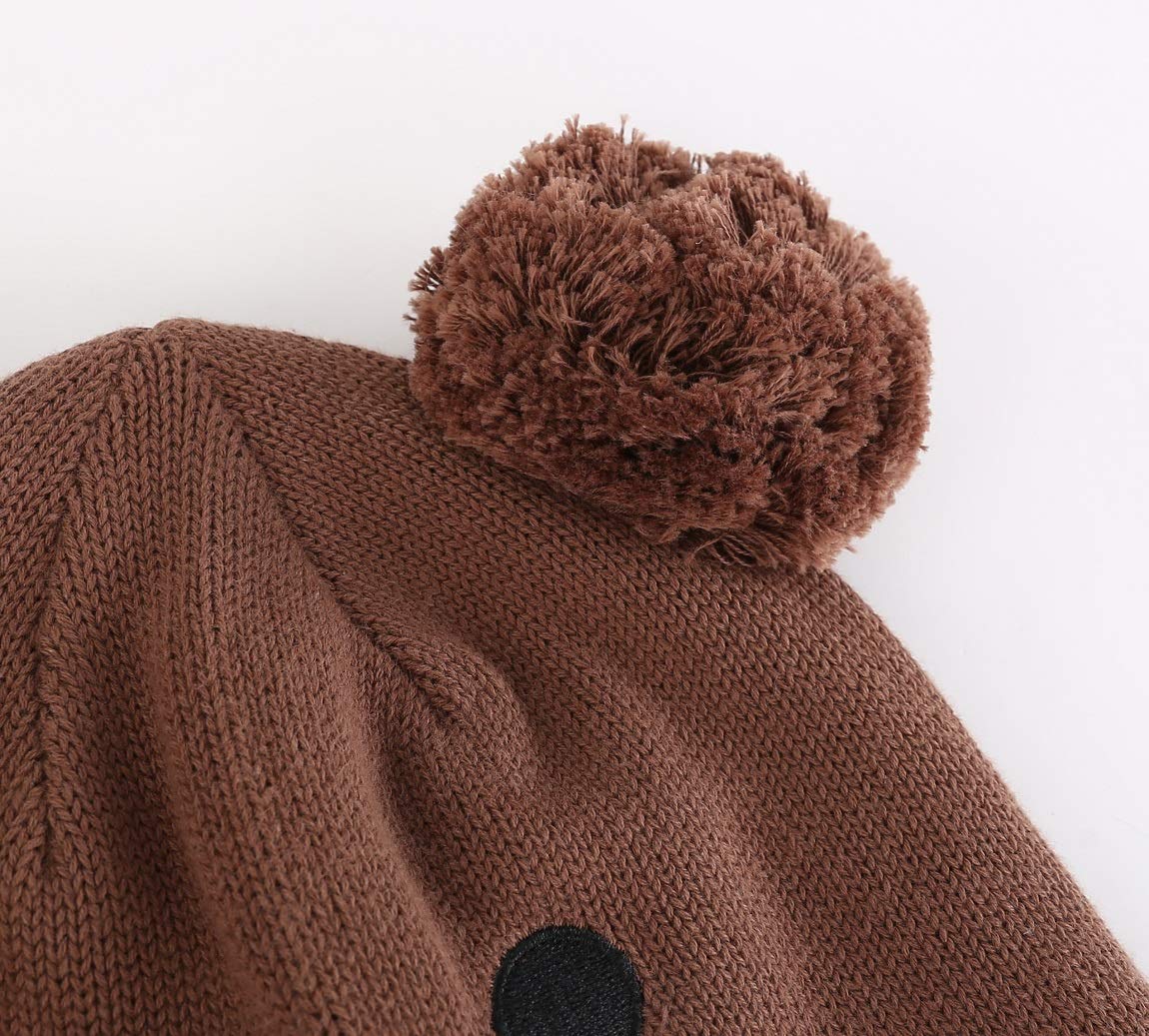 LLmoway Infant Toddler Boys Girls Beanie Kids Winter Fleece Ear Flaps Hat Cotton Knit Pom Cap Coffee