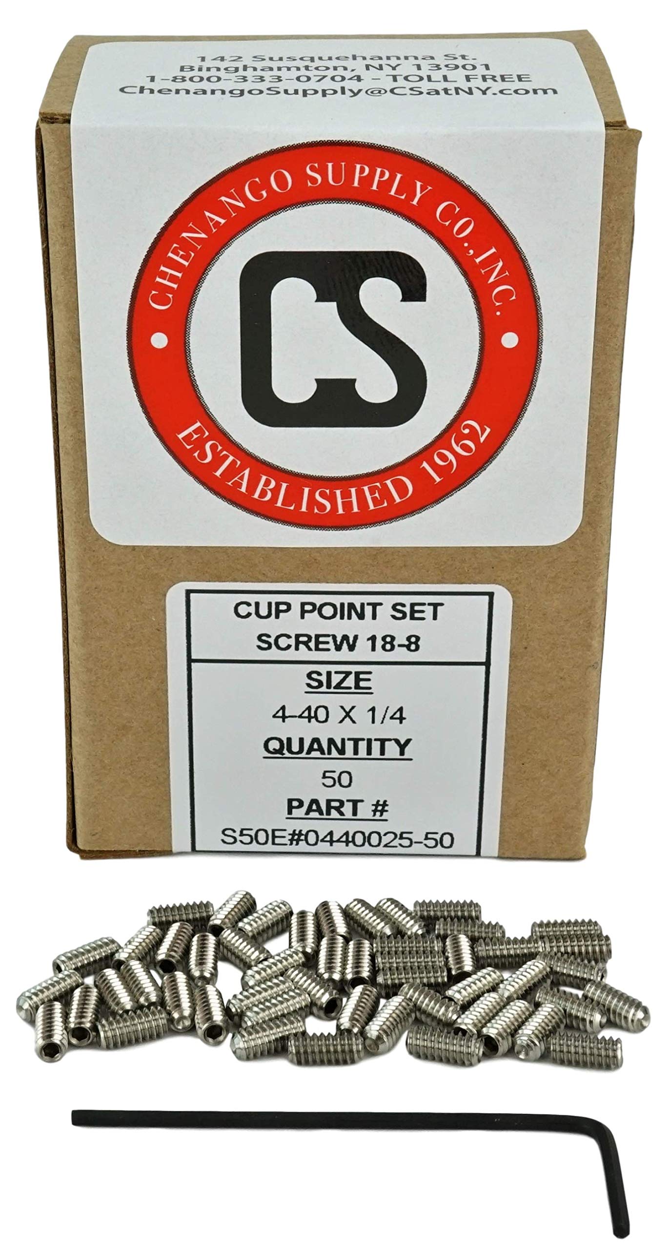 Stainless 4-40 x 1/4" (1/4" to 1" Available) Socket Set Screws Cup Point, Stainless Steel 50 Qty W/Hex Key Wrench (4-40 x 1/4")