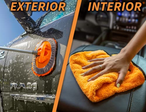 Car Wash Kit with 5-12 ft Extension Pole // Car Washing Brushes Set with Telescopic pole // Microfiber Wash Mop // Soft Wash Brush and Car Wash Tools // The Ultimate RV, Truck Washing Kit