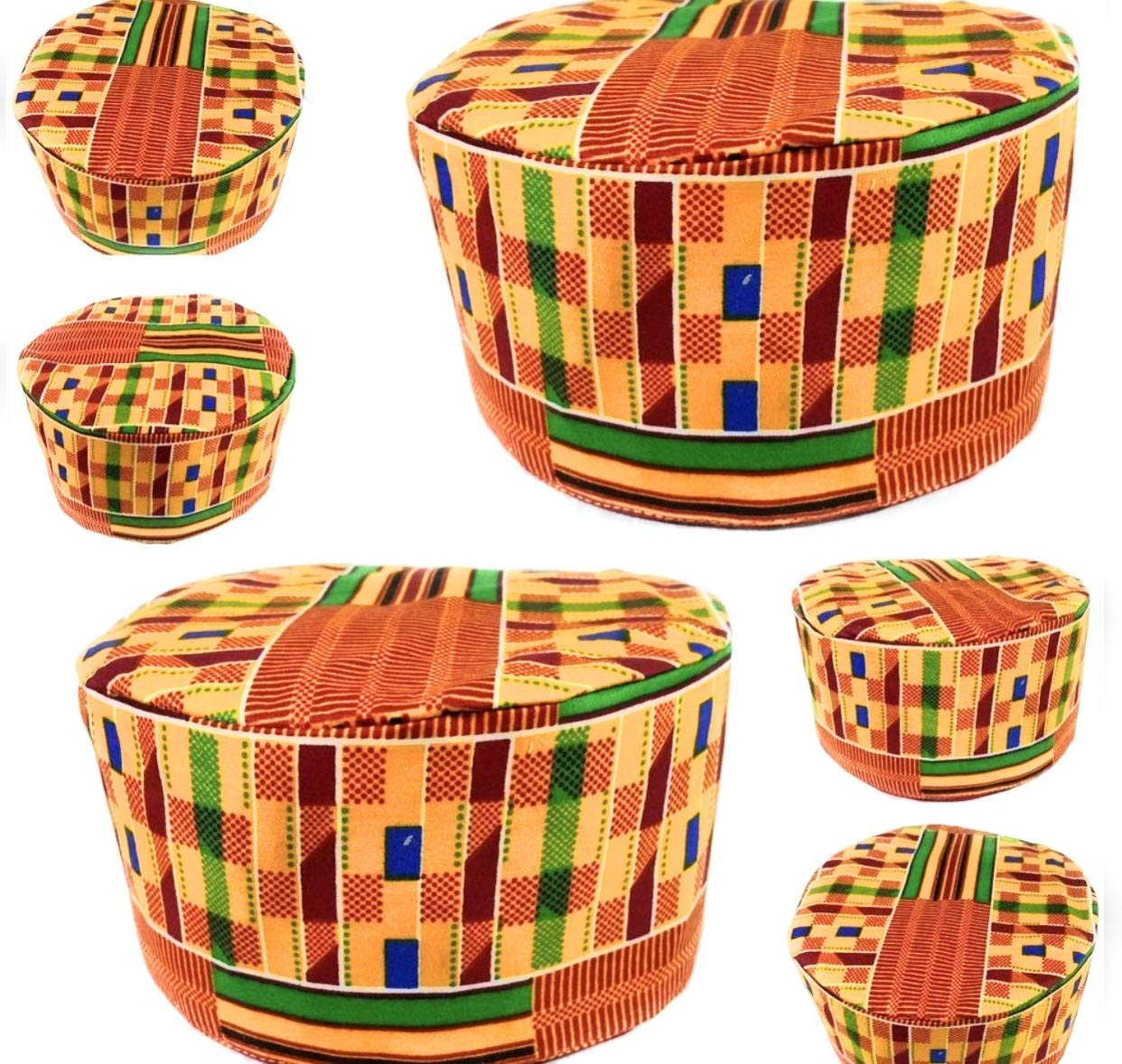 African Sougou Kufi Cap, koffi hat, African Cap, African Kente Cap Collection (Yellow)