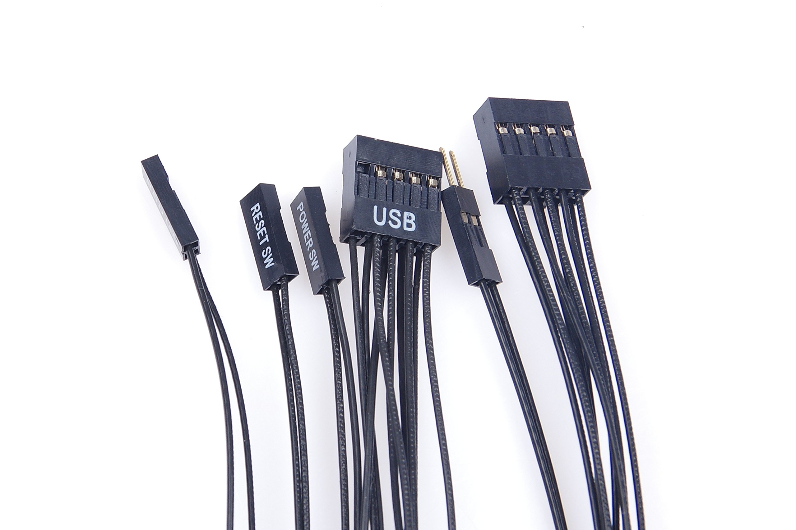 LM YN Motherboard Extension Cable Set 22AWG Silver Plating Cord Gold-Plated Plug Six Kinds POWE LED HDD LED Power SW Reset SW HD Audio Front USB Extension Cable Length 11 inches Compatible with PC