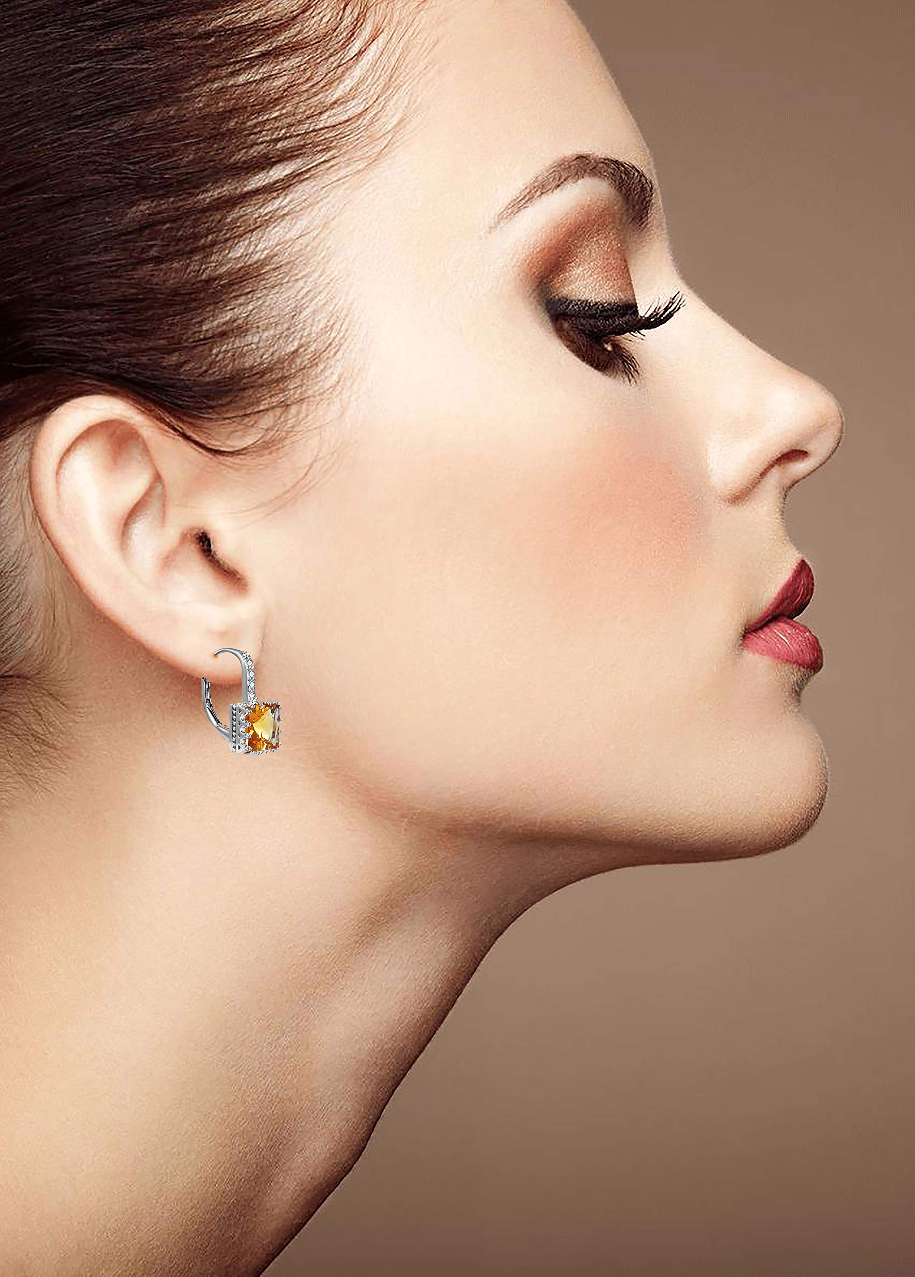 925 Sterling Silver 0.27Inch Princess Cut Citrine Leverback Earrings for Women