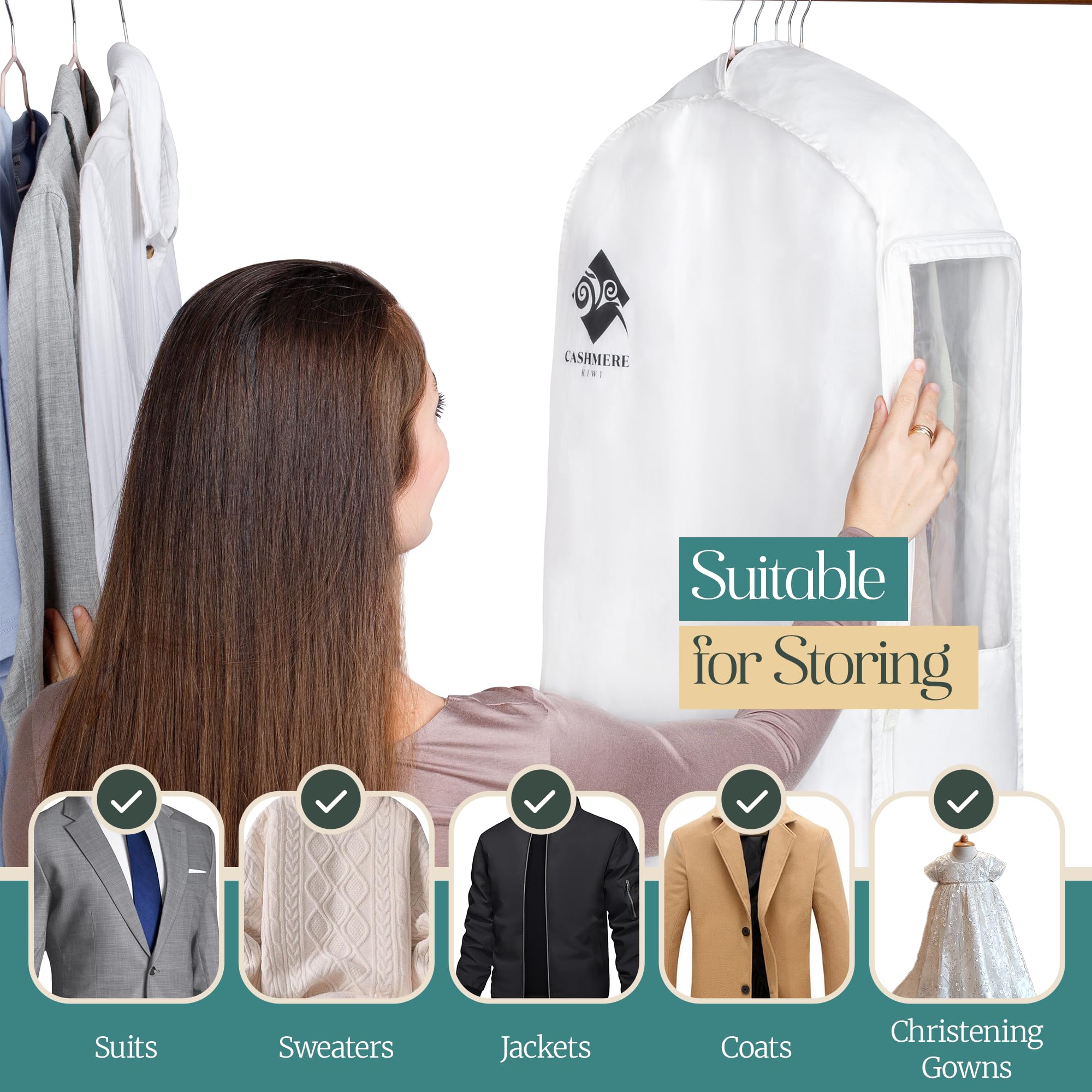 Premium 40β Short Cotton Garment Bag For Hanging Clothes And Storage | Wide 6β Gusset & 4 Cedar Blocks For Fresh Smell And Moth Protection | Best For Suits, Fur Coats, Leather Jackets, Sweaters.
