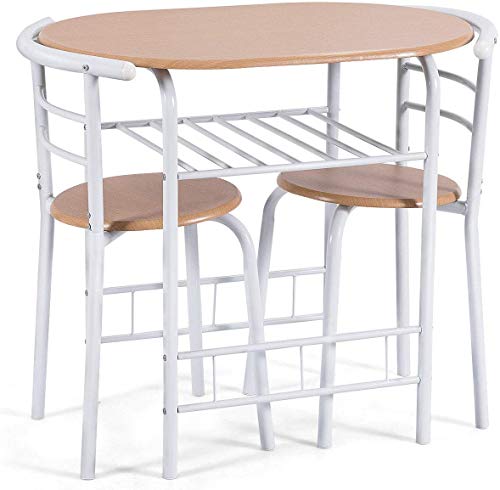FANTASK 3 Pieces Dining Set, Breakfast Table Set w/Metal Frame and Storage Shelf, Compact Table and 2 Chairs Set for Home Bistro Pub Apartment Kitchen Dining Room Cafe