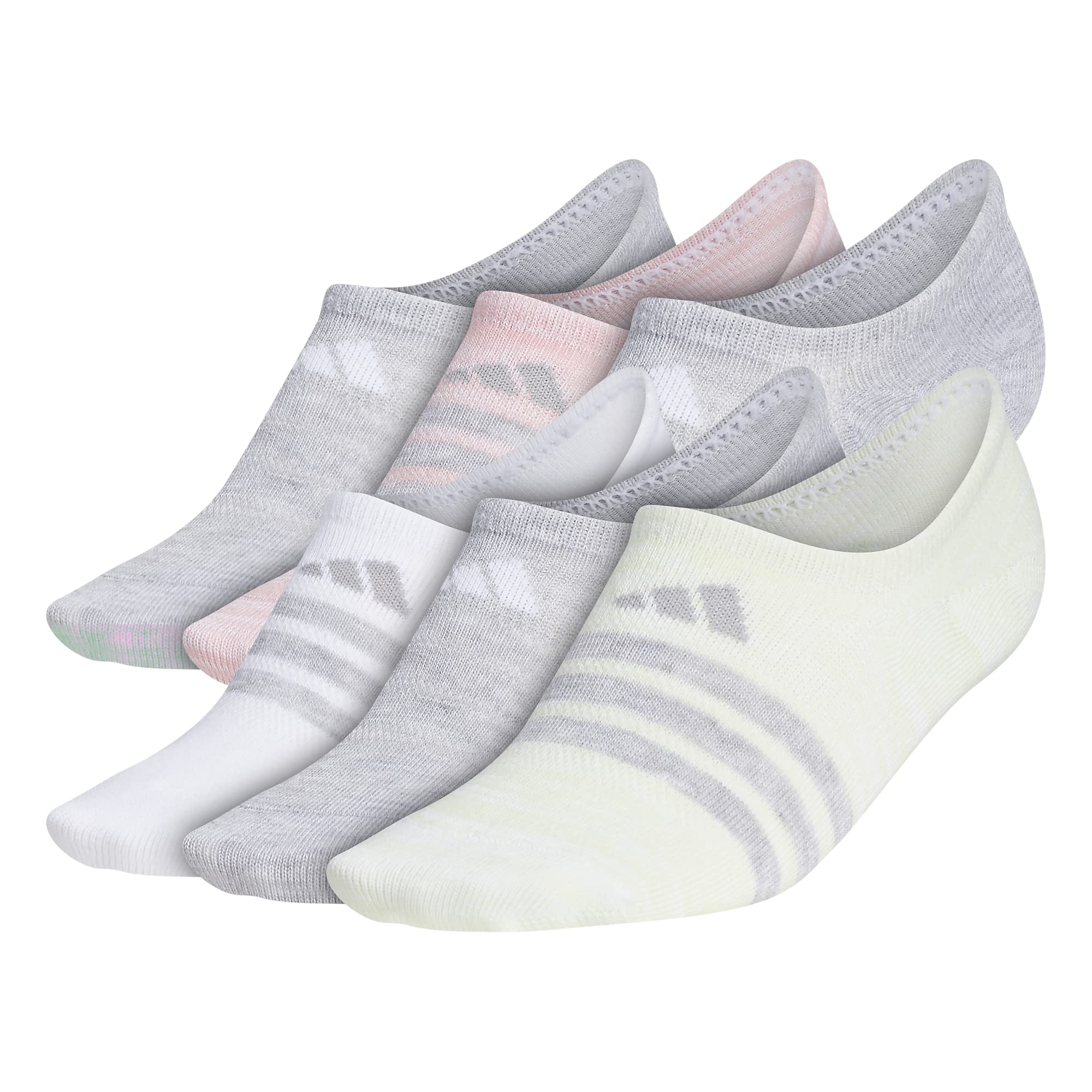 adidas Women's Superlite Super No Show Socks (6-pair), Bliss Lilac Purple/Grey/Clear Sky Blue, Medium