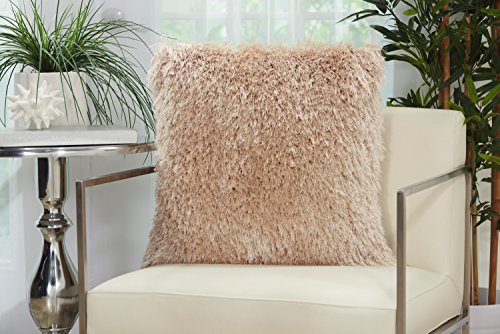 Mina Victory Shag Yarn Shimmer Shag Beige 14" x 20" Throw Pillow