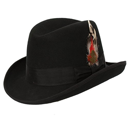 9th Street Hats 'Charles' Firm Felt Homburg Godfather Hat 100% Wool (Black, X-Large)