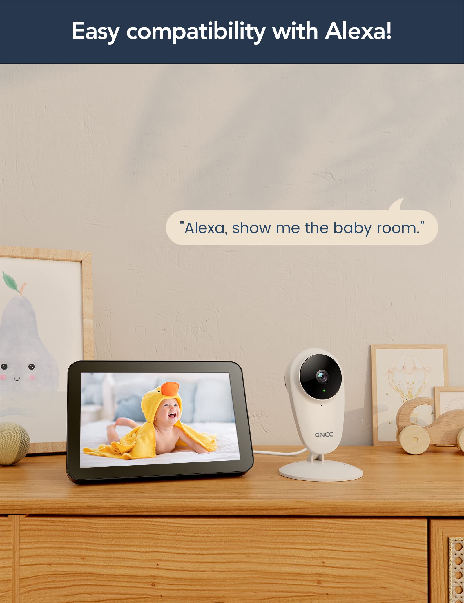 GNCC Baby Monitor with Camera and Night Vision, 1080P Baby Camera Monitor,Indoor Camera with Two Way Audio, 2.4G WiFi Smartphone Control, Motion/Sound Detection, SD&Cloud Storage, C1