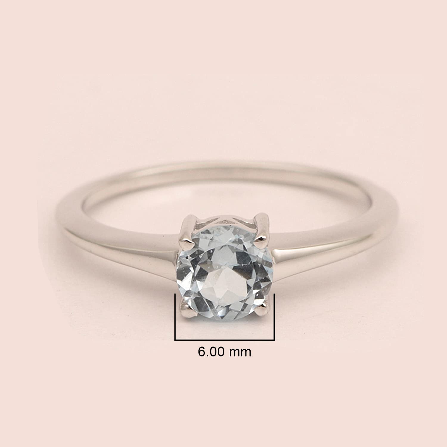925 Sterling Silver Round 6 MM Blue Topaz Solitaire Women Ring (1.00 Ct, 6MM Round, Gemstone Birthstone) (Sterling Silver, 8)
