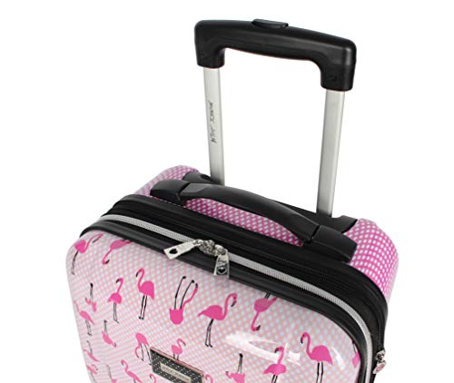 Betsey Johnson Designer Underseat Luggage Collection - 15 Inch Hardside Carry On Suitcase for Women- Lightweight Under Seat Bag with 2-Rolling Spinner Wheels (Flamingo Strut)