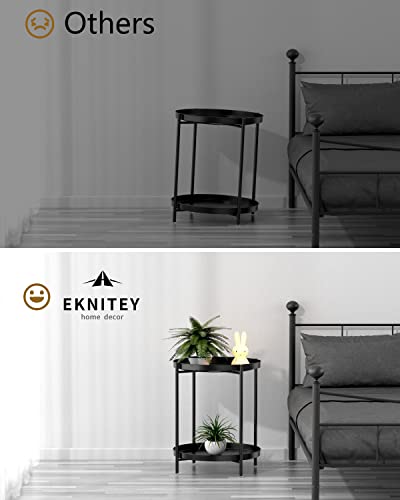 EKNITEY 2 Tier End Table - Metal Side Table Waterproof Small Sofa Coffee Side Tables Bedroom Indoor Outdoor with Removable Tray for Living Room Bedroom Balcony and Office (Black)